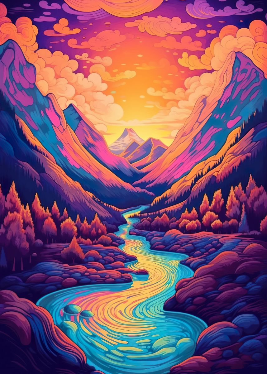 'Abstract Valley Mountain' Poster, picture, metal print, paint by ...