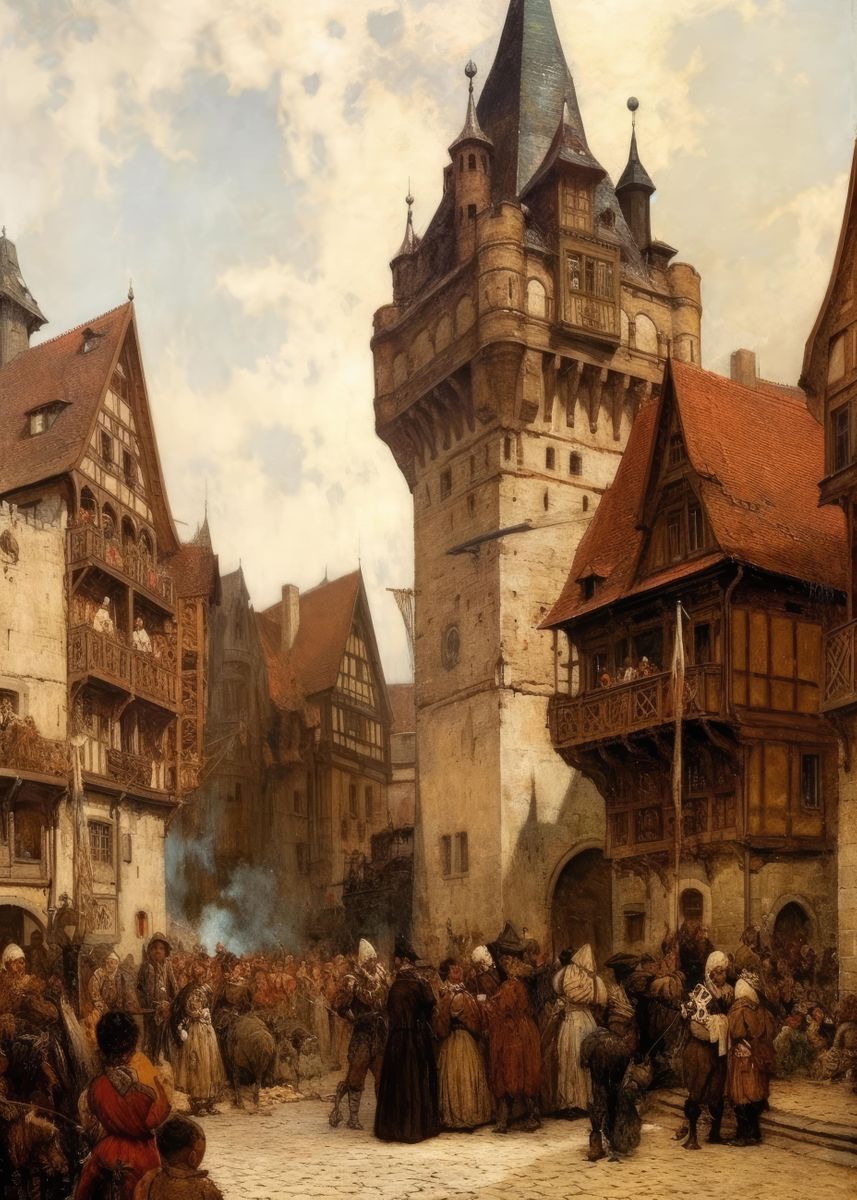 'Medieval Town Square' Poster, picture, metal print, paint by RPpixels ...