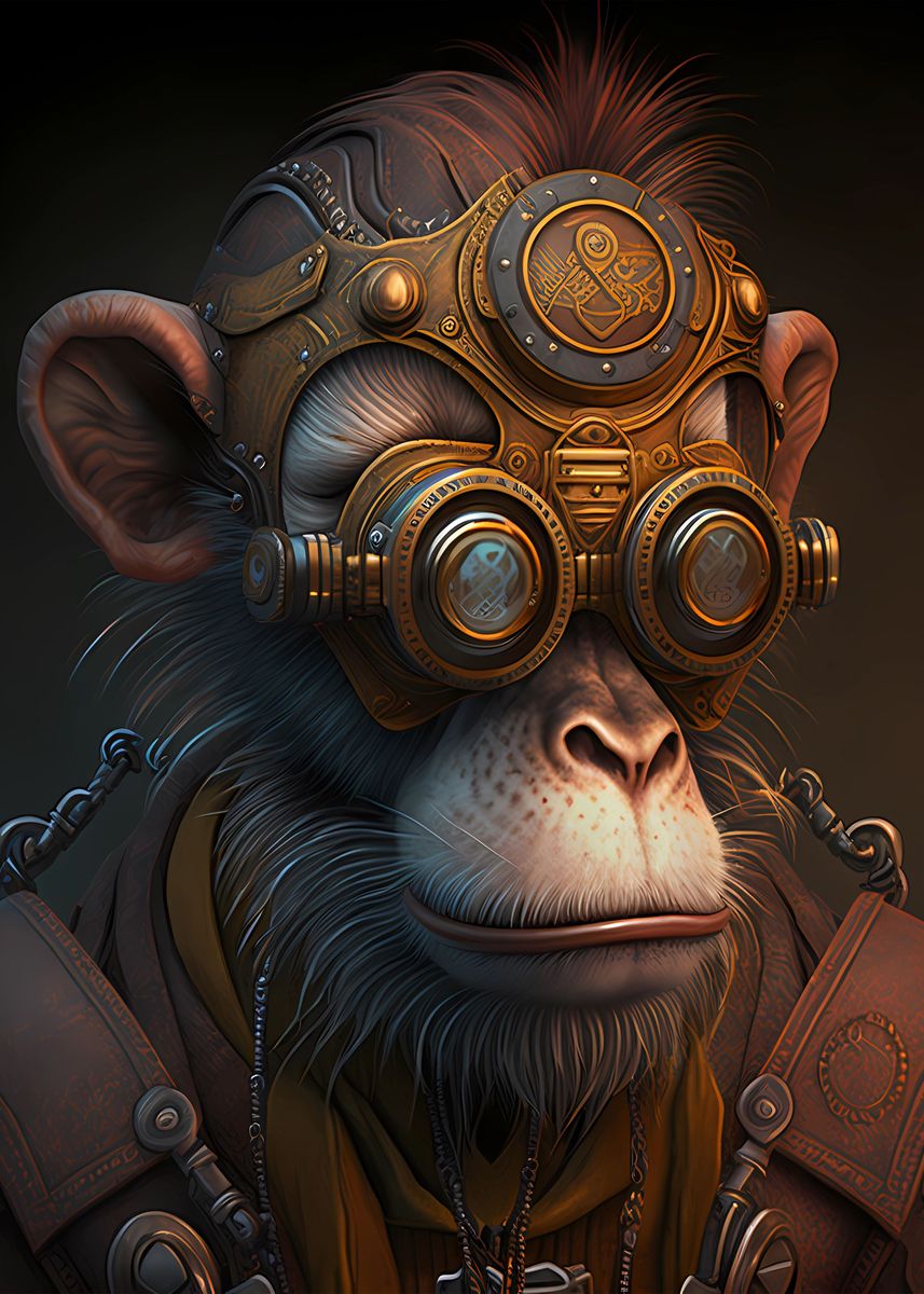 'Steampunk Ape 2 Chimpanzee' Poster, picture, metal print, paint by ...