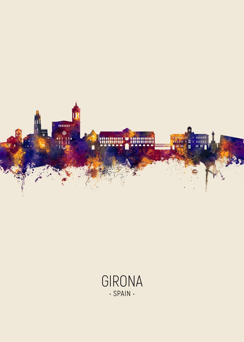 'Girona Skyline Spain' Poster, picture, metal print, paint by Michael ...