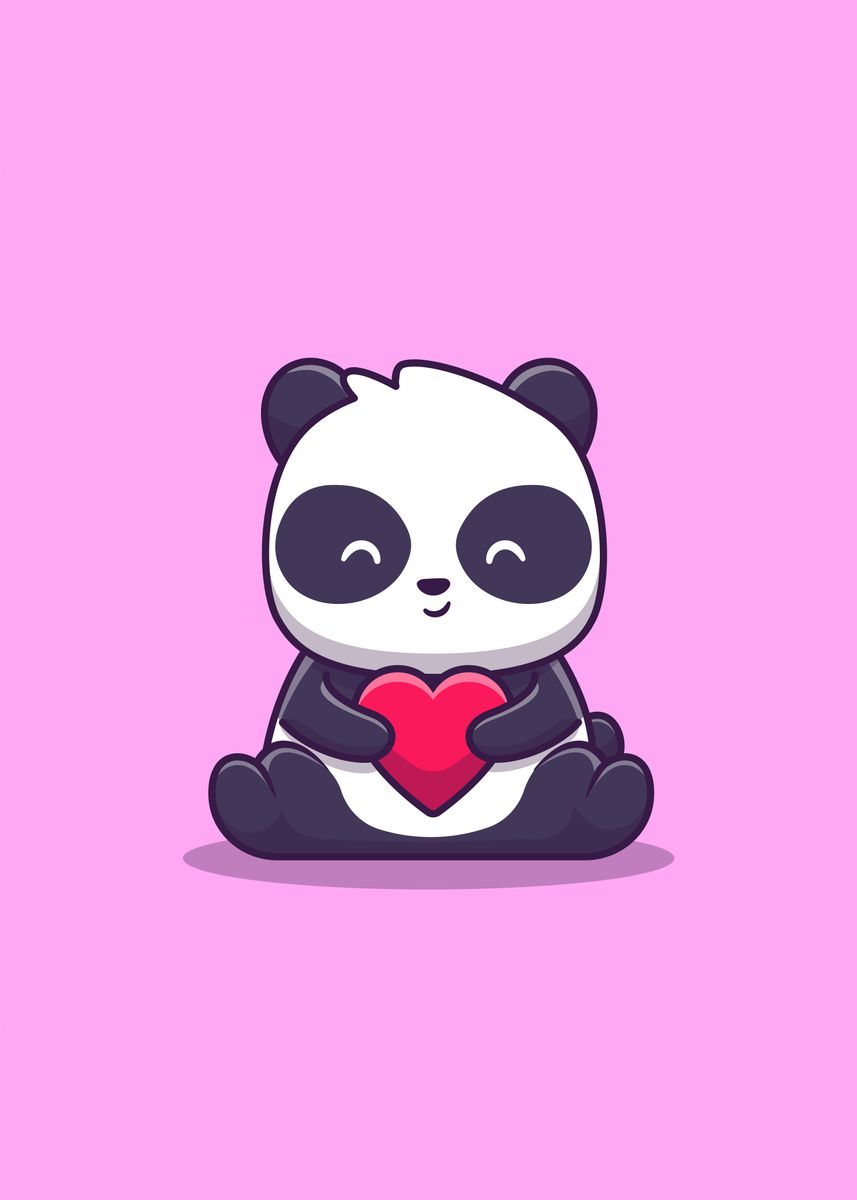 'Cute Panda Holding Love' Poster, picture, metal print, paint by ...