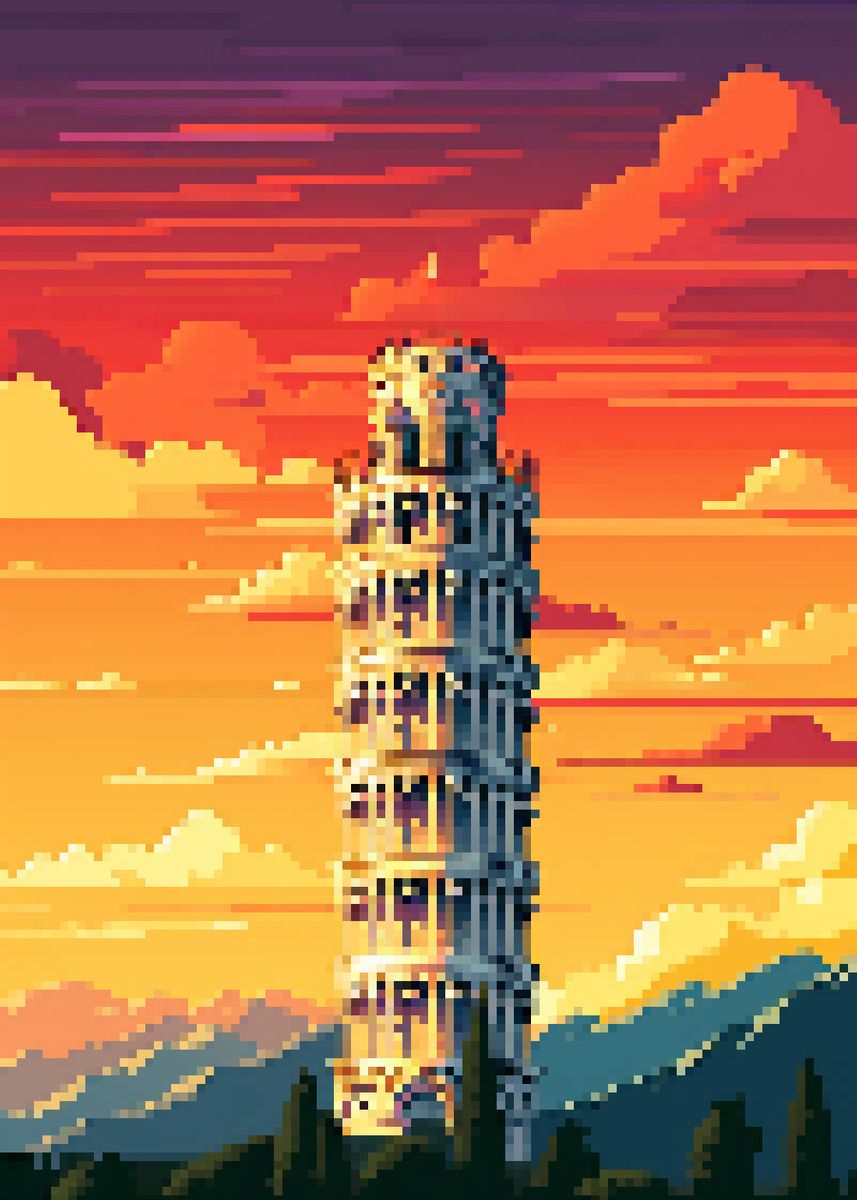 'Tower of pisa pixel art' Poster, picture, metal print, paint by ...