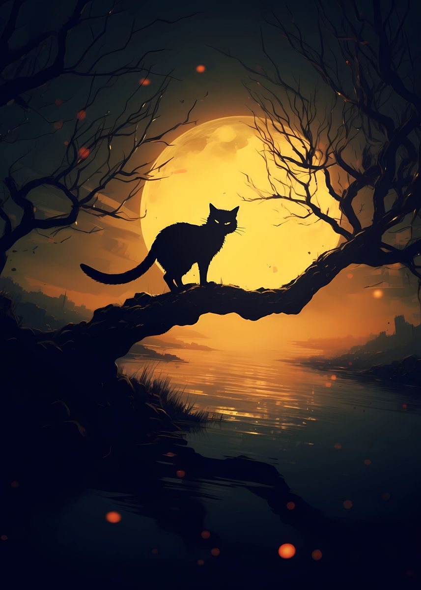 'Cat Moon' Poster by AnHa | Displate