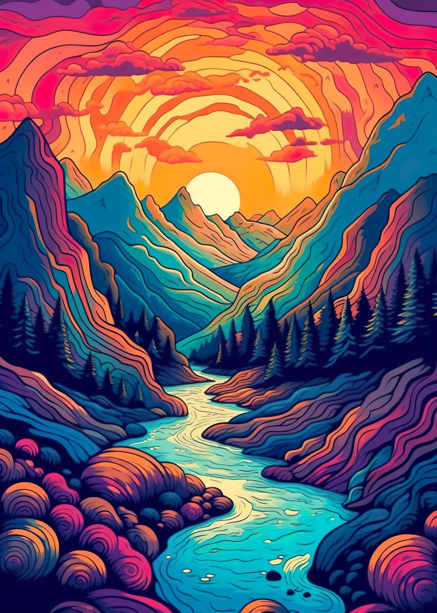 'Abstract Valley Mountain' Poster, picture, metal print, paint by ...