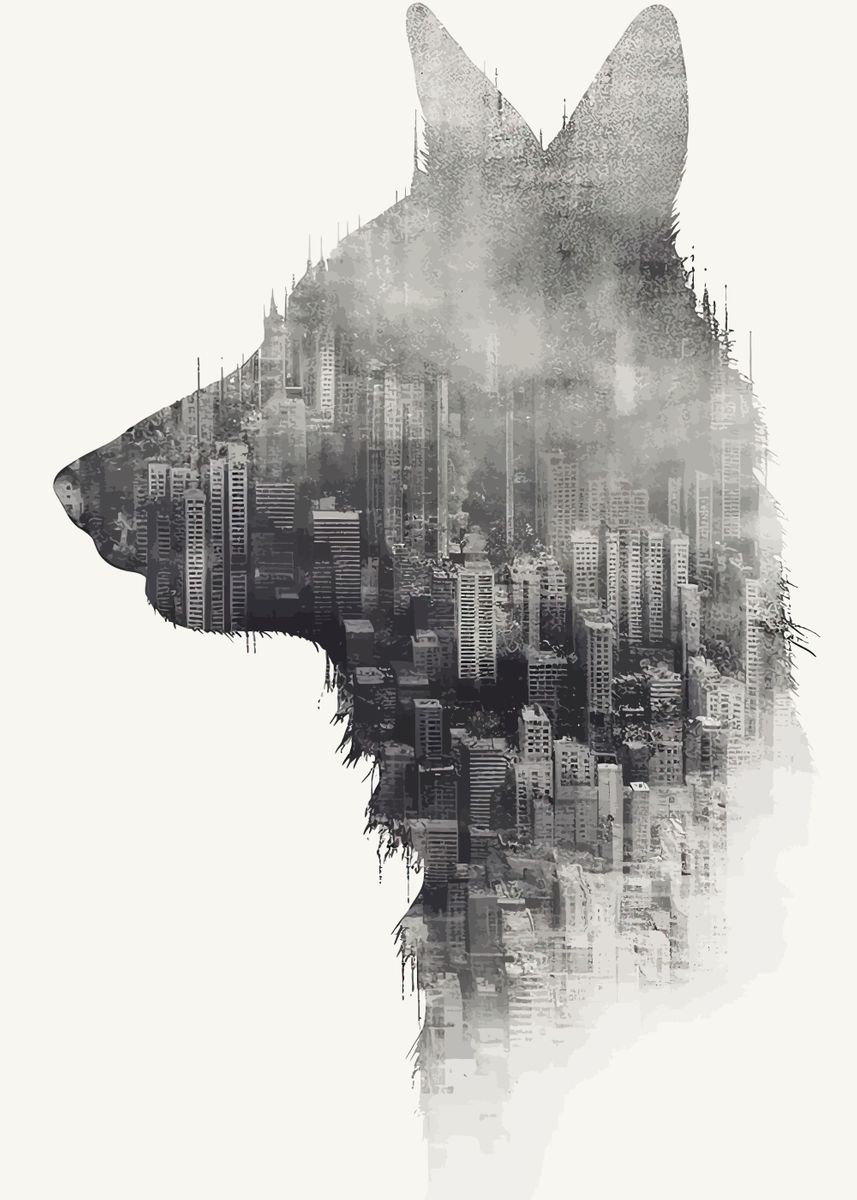 'Wolf and Urban cityscape' Poster, picture, metal print, paint by ...