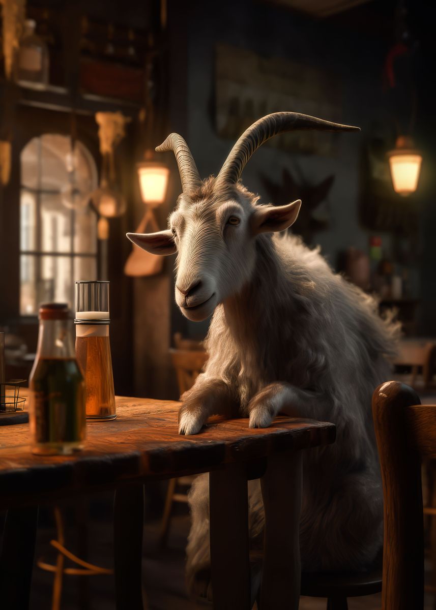 'Goat Drinking Beer Bar' Poster, picture, metal print, paint by Zenz ...