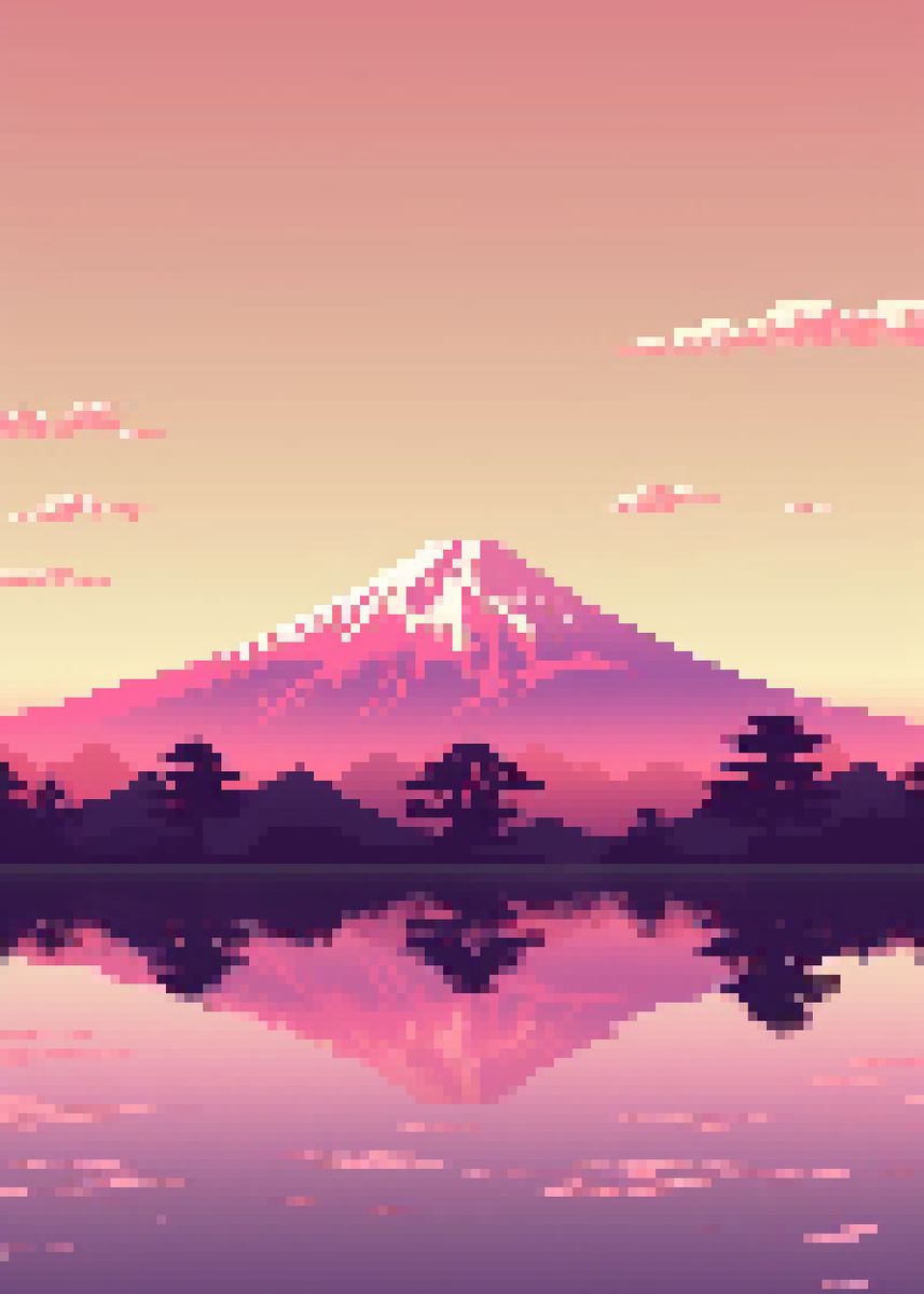 'Mount Fuji pixel art' Poster, picture, metal print, paint by Powerful ...