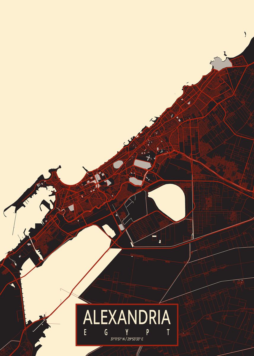 'Alexandria City Map Vector' Poster, picture, metal print, paint by deMAP Studio | Displate