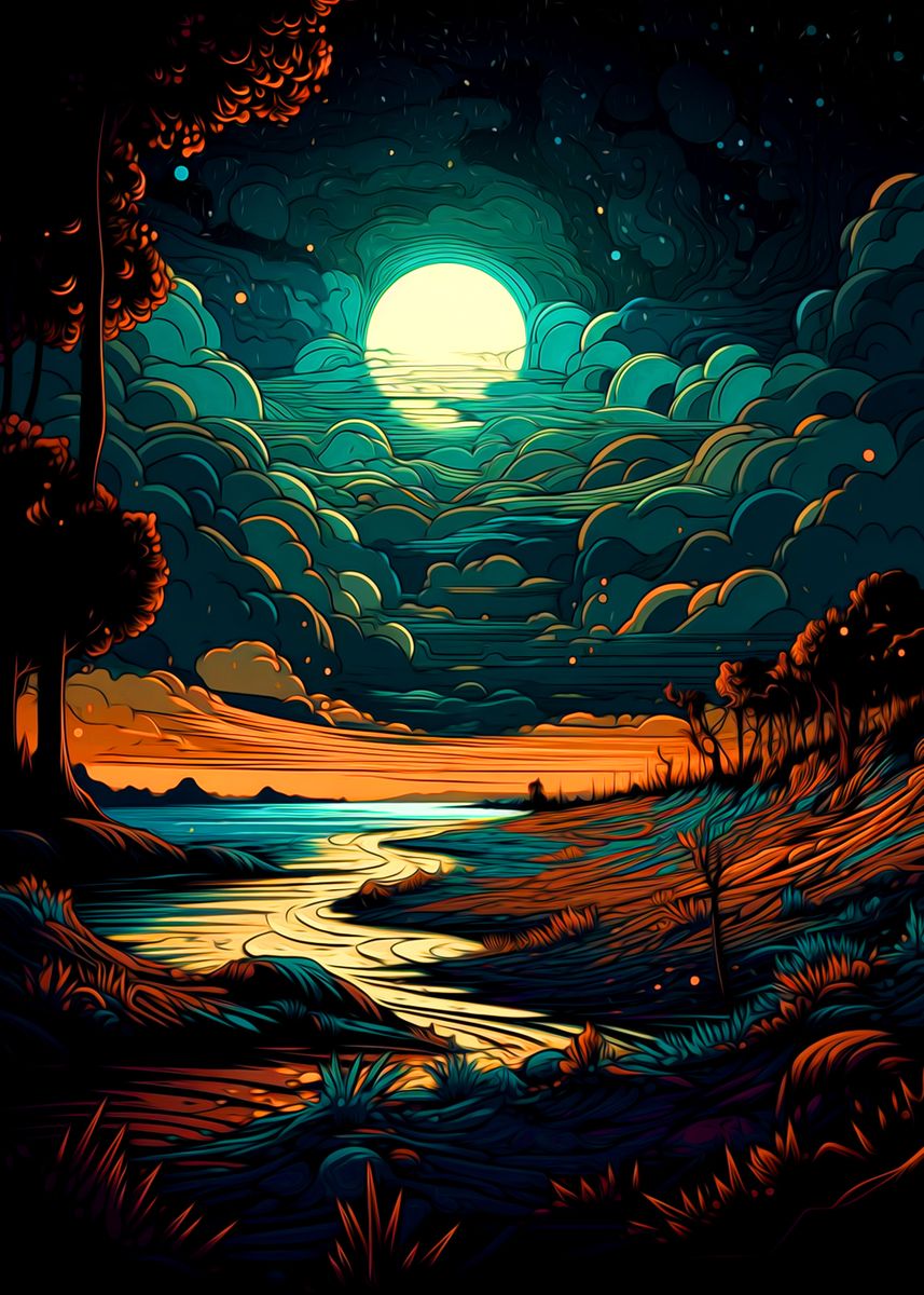 'Landscape' Poster, picture, metal print, paint by Tiker Arts | Displate