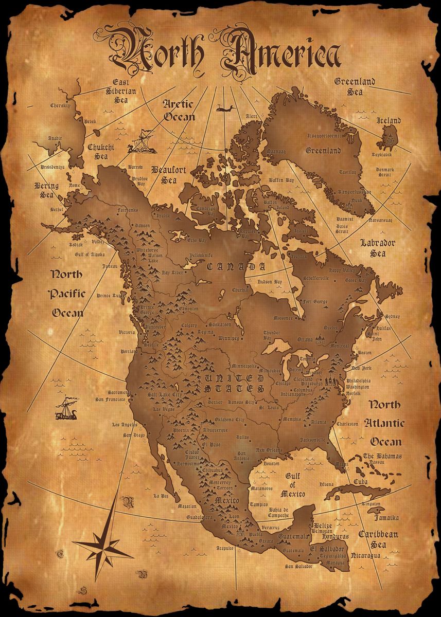 'America Old Map' Poster, picture, metal print, paint by Ander HaRRy ...