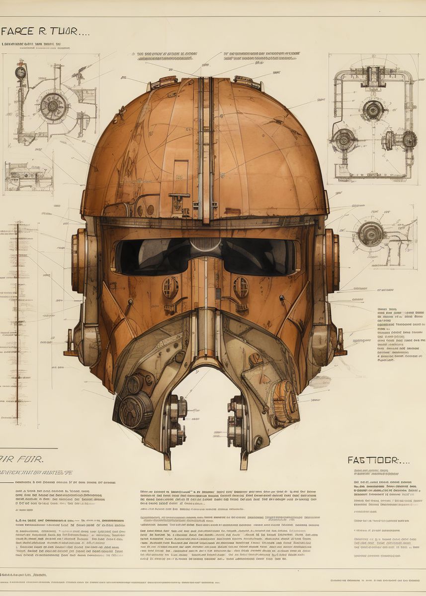 'robot helmet blueprints' Poster, picture, metal print, paint by Huevel ...