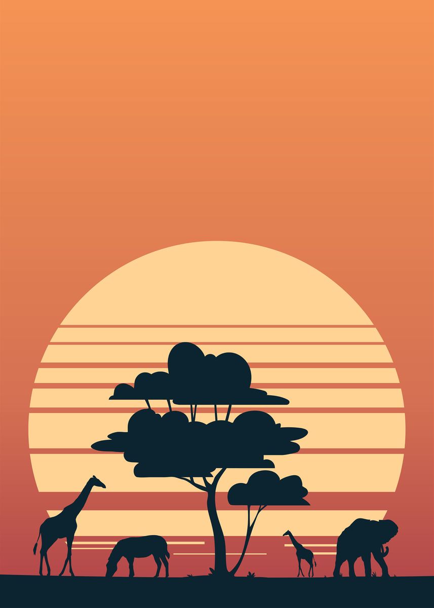 'Safari Sunset' Poster, picture, metal print, paint by Cool Worker ...