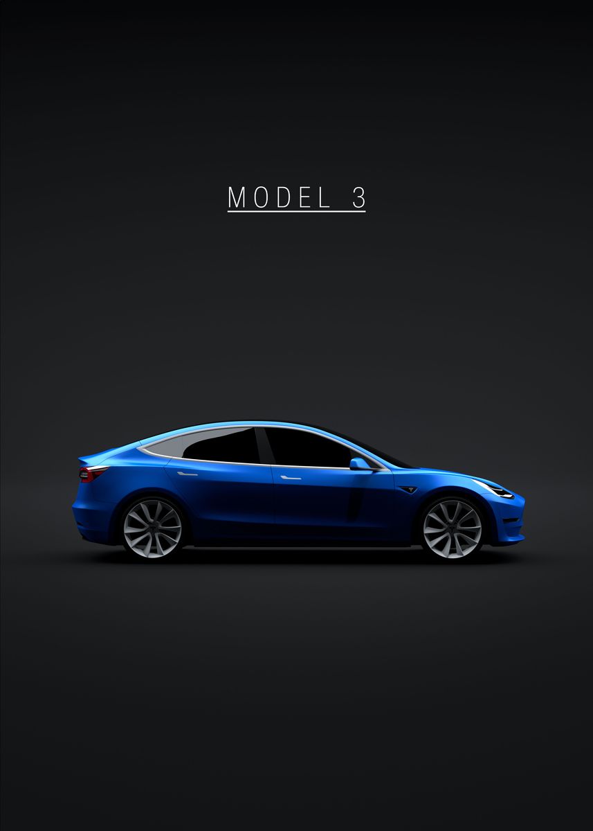 'Tesla Model 3 2018 Blue' Poster, picture, metal print, paint by 21 MXM ...