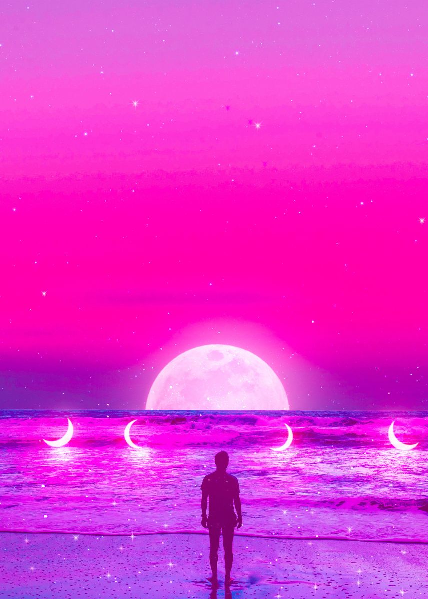 'Moon Purple Beach ' Poster, picture, metal print, paint by Yasmine psd ...