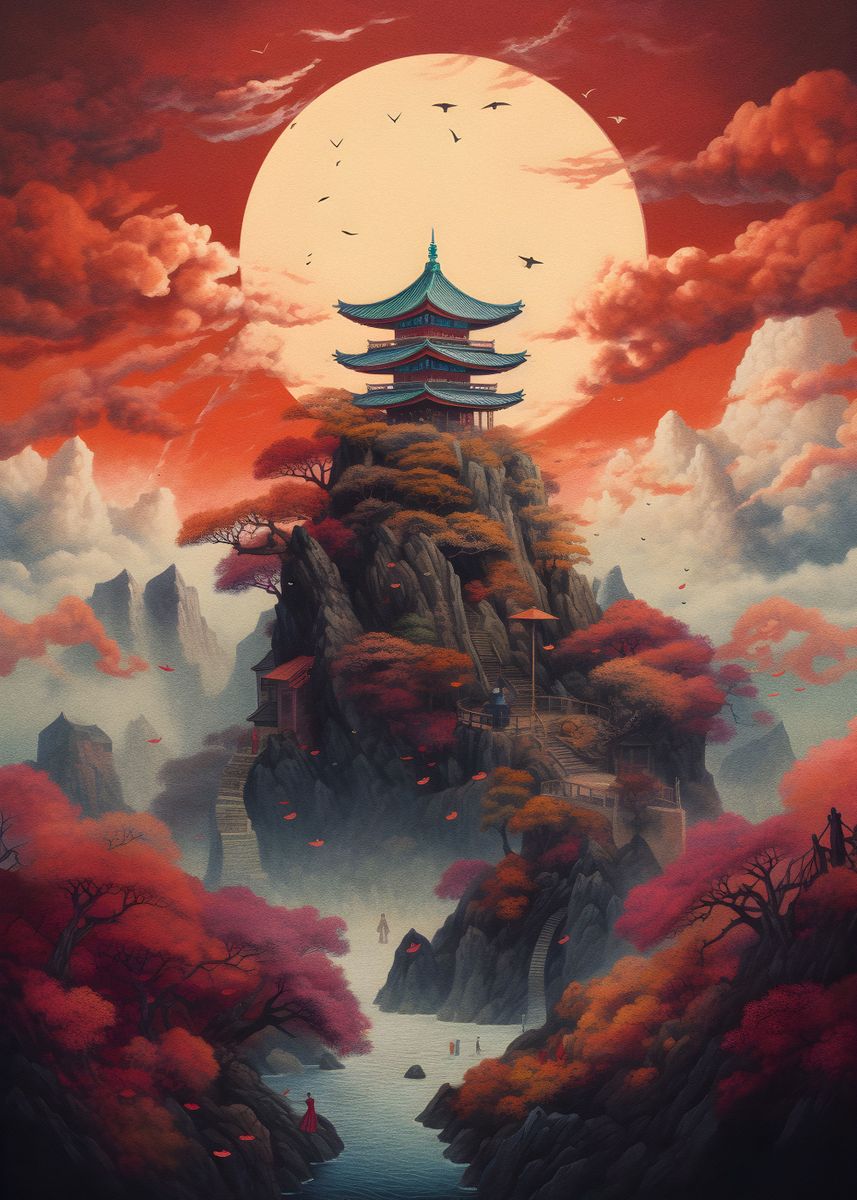 'fantasy moonlight japan 07' Poster, picture, metal print, paint by ...