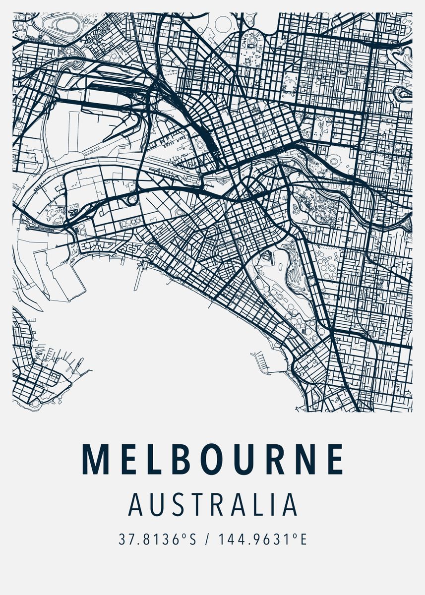 'melbourne simple map' Poster, picture, metal print, paint by Denise ...
