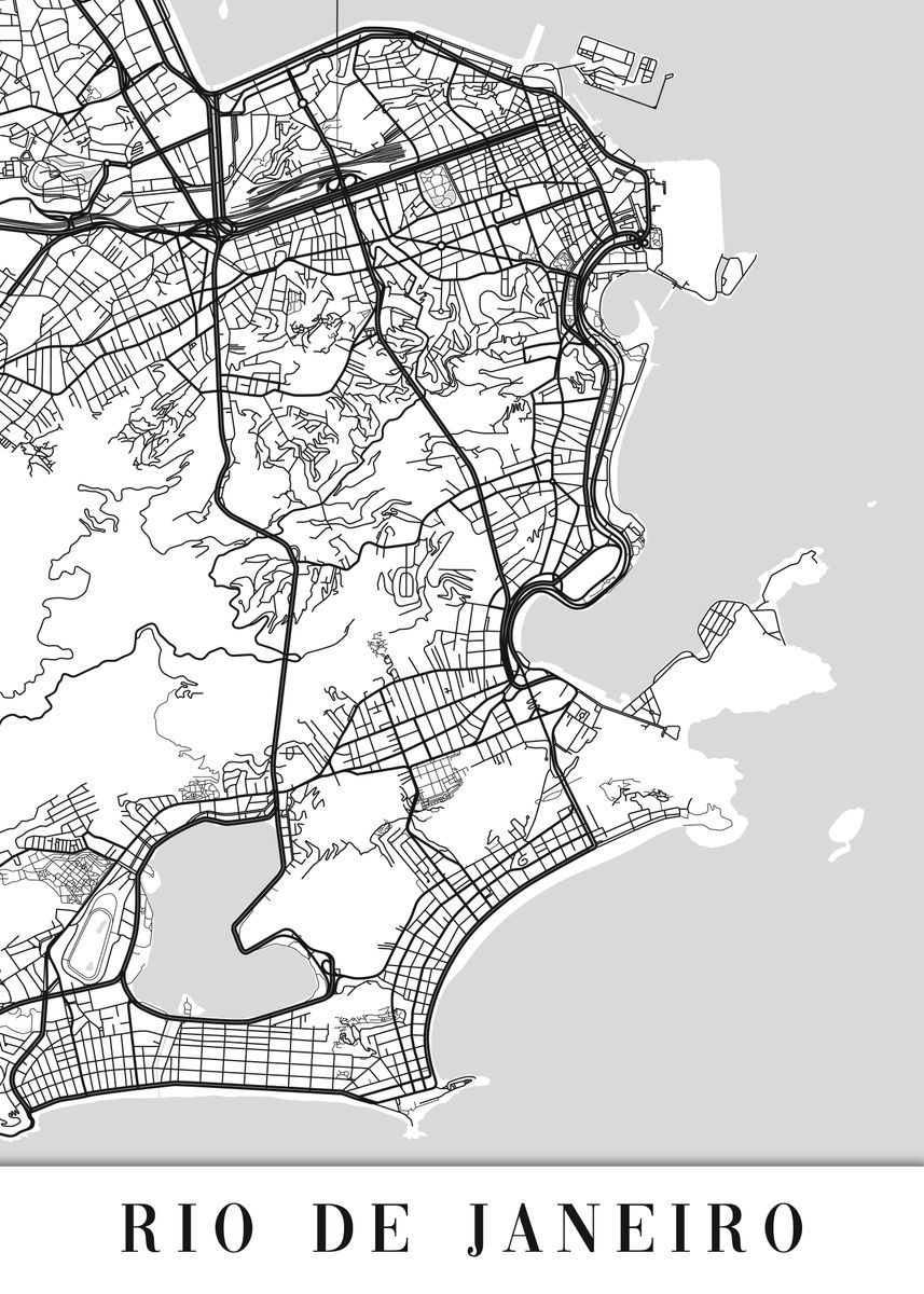'Rio De Janeiro White Map' Poster, picture, metal print, paint by ...