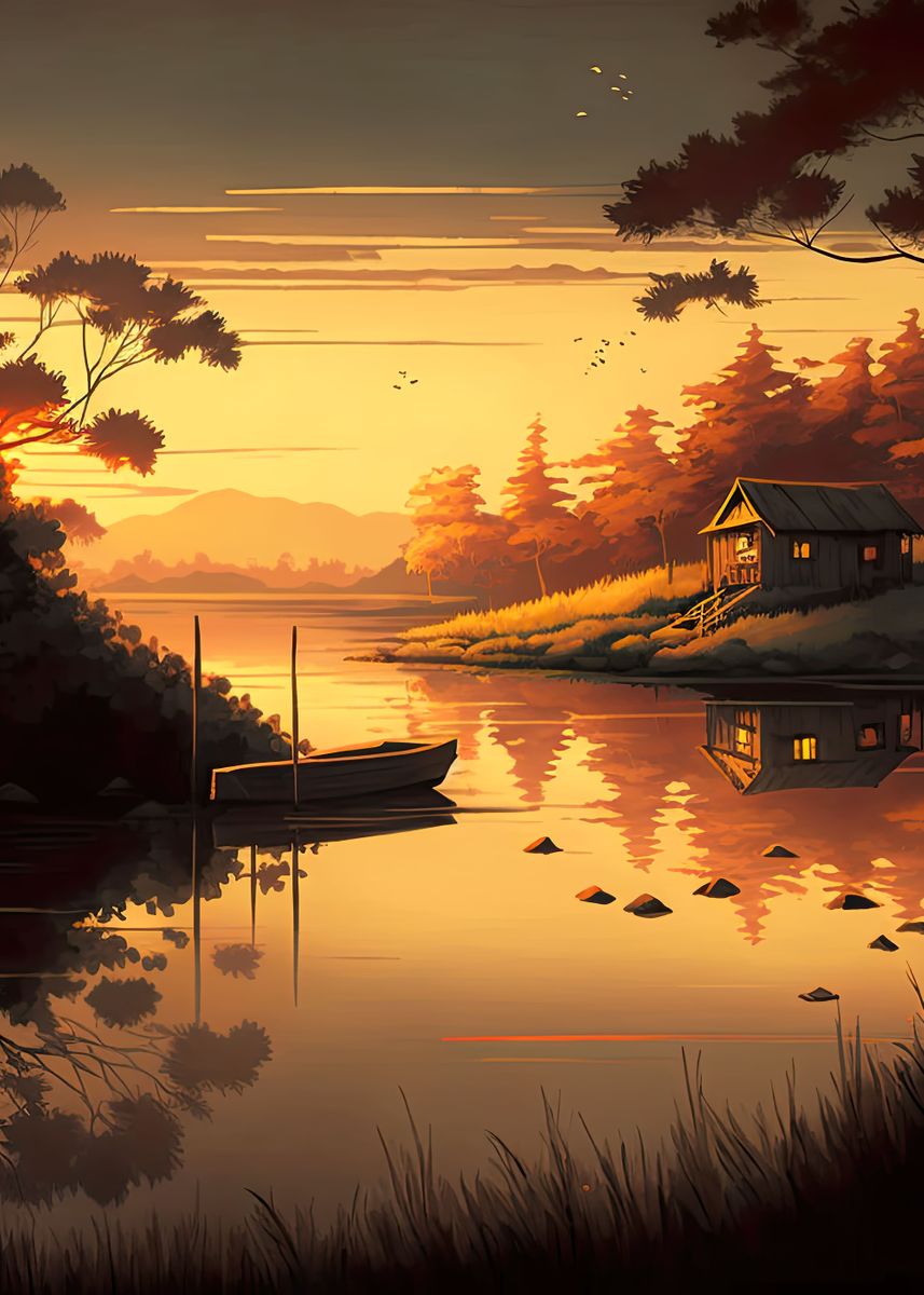 'Peaceful Landscape' Poster, picture, metal print, paint by Anamitra ...