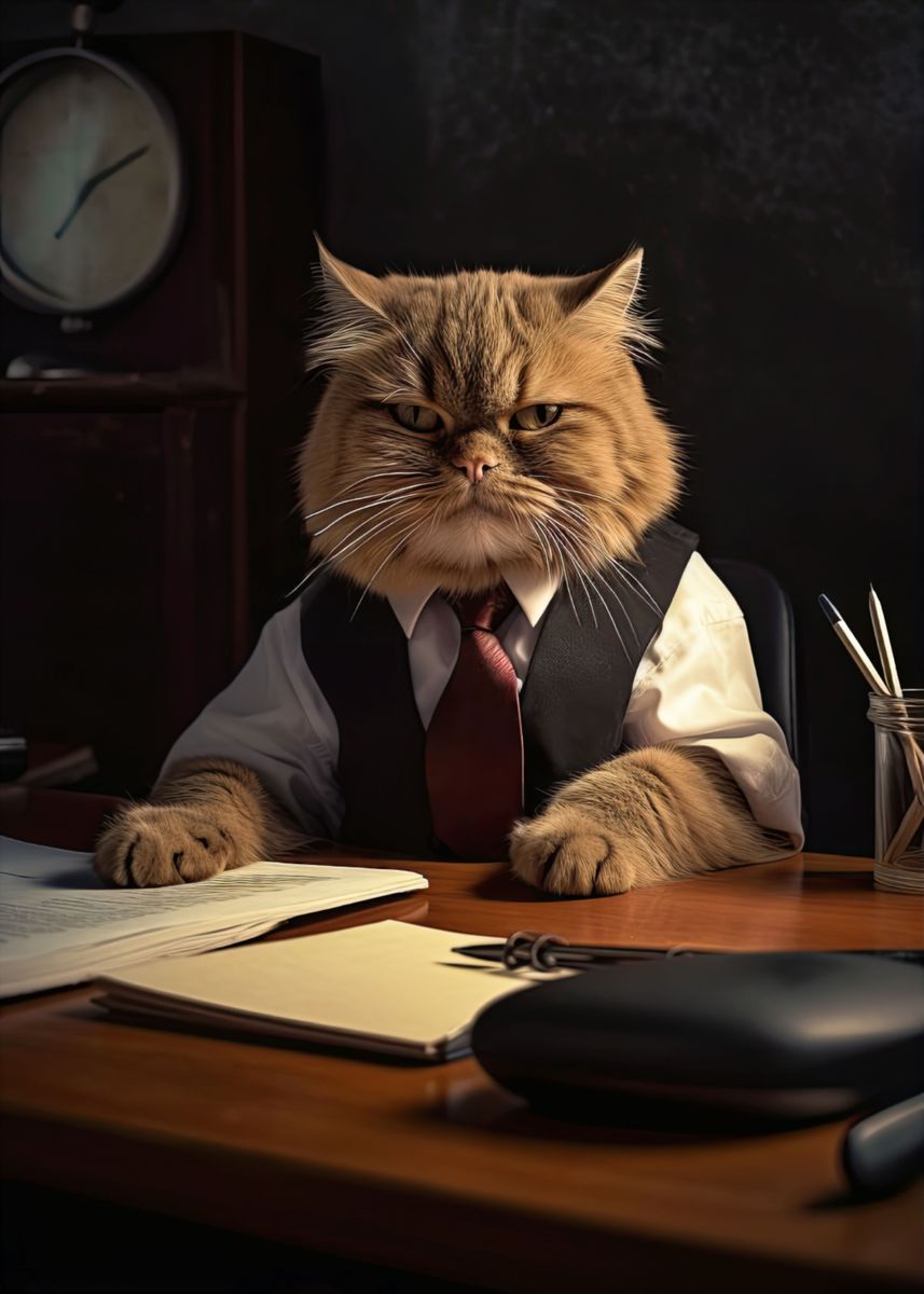 'Cat in the office' Poster, picture, metal print, paint by Michael ...