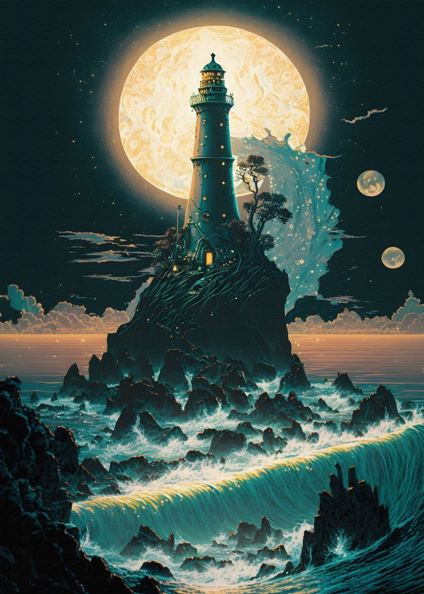 'Lighthouse against dark' Poster, picture, metal print, paint by ...
