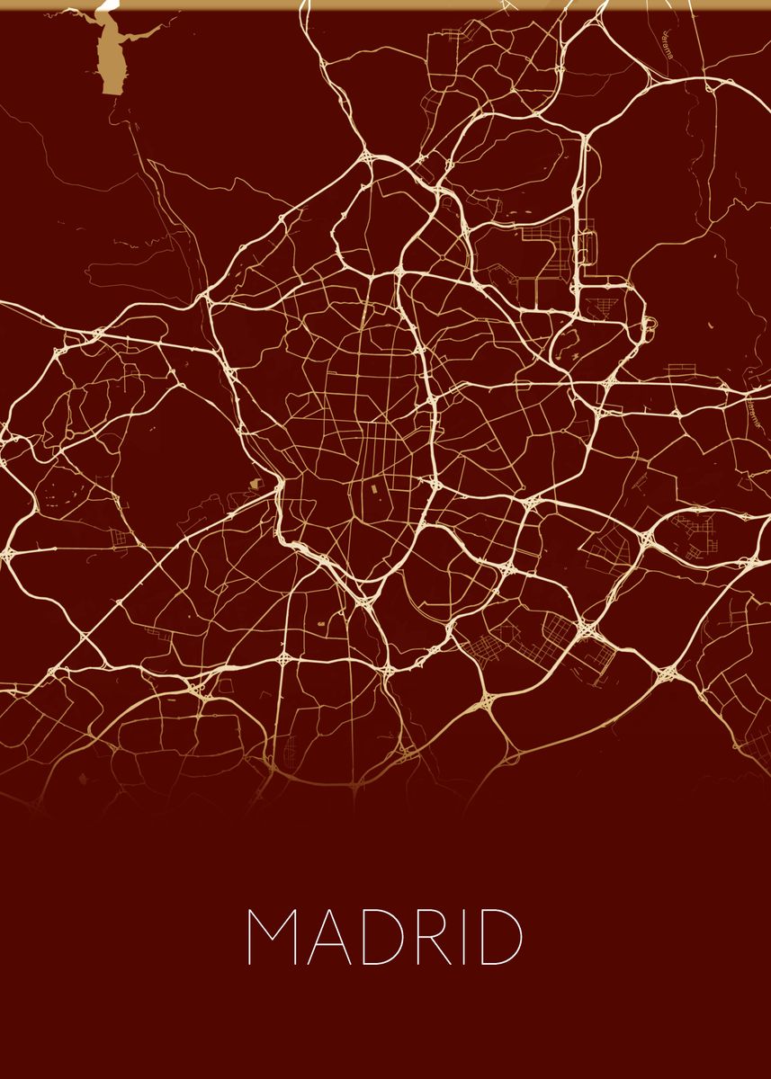 'Madrid red city map' Poster, picture, metal print, paint by Vardi ...