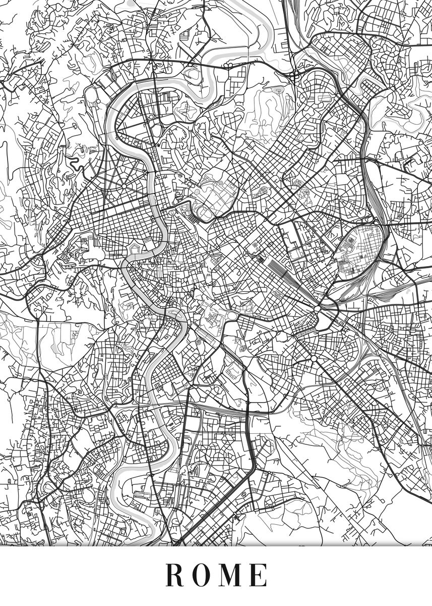 'Rome White Map' Poster by dkDesign | Displate