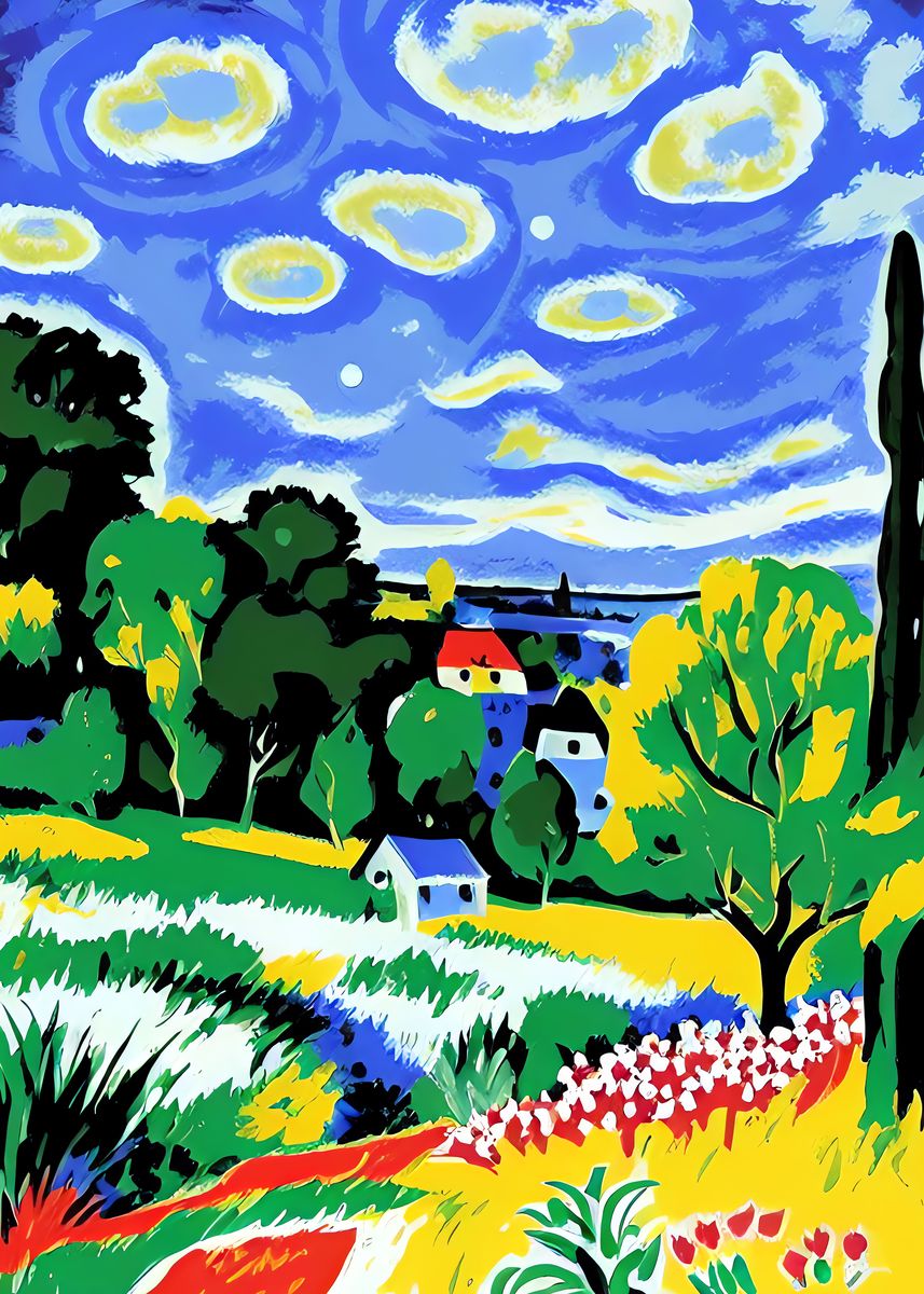 'Folk Landscape Lithograph' Poster, picture, metal print, paint by ...