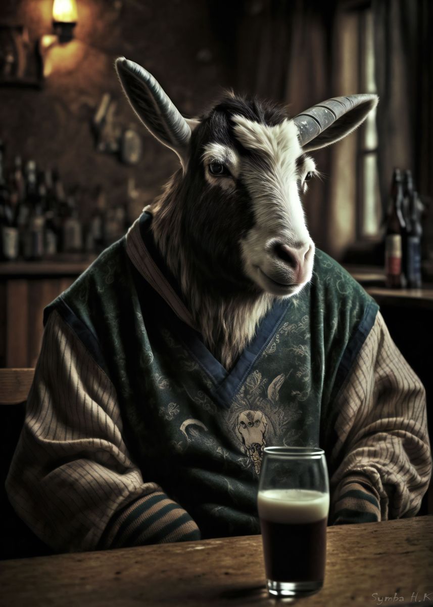 'The Coffee Drinking Goat' Poster, picture, metal print, paint by Symba ...