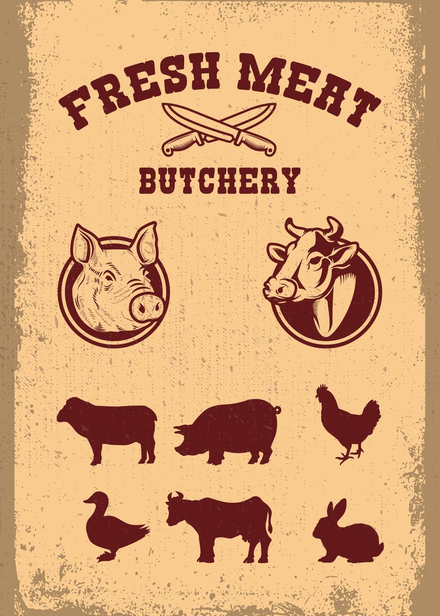 'Fresh meat Pork Beef' Poster, picture, metal print, paint by ...