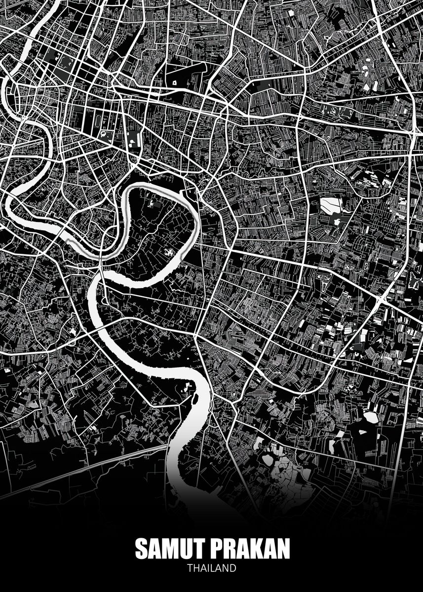 'Samut Prakan Thailand Map' Poster, picture, metal print, paint by Zake ...