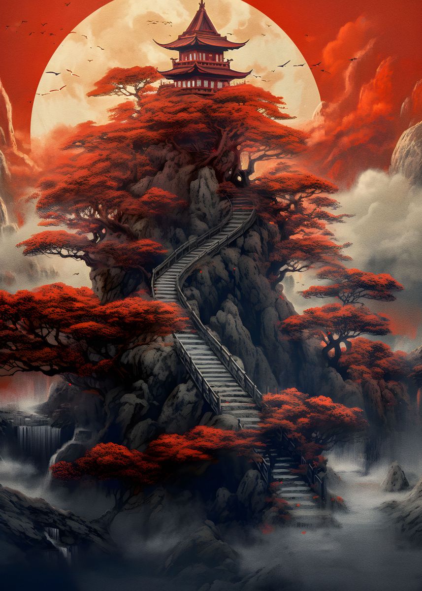 'fantasy moonlight japan 08' Poster, picture, metal print, paint by ...