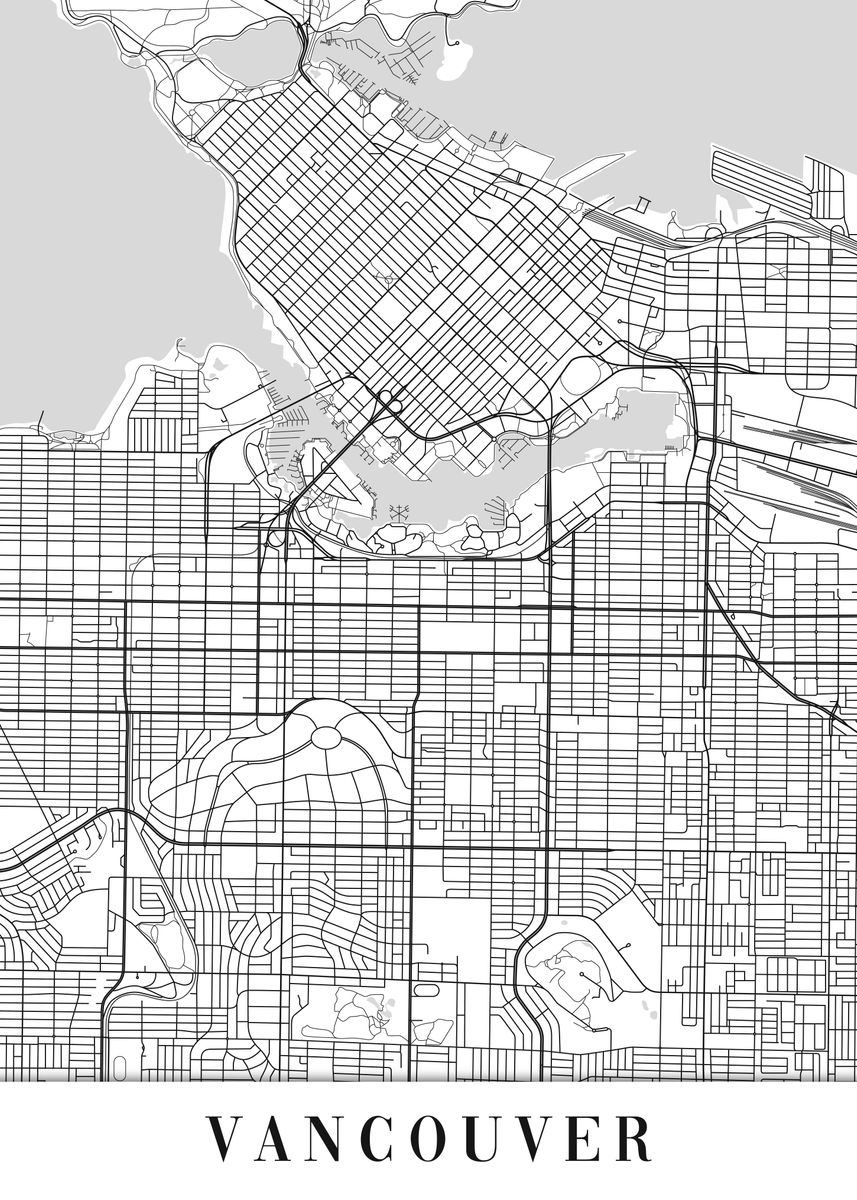 'Vancouver White Map' Poster, picture, metal print, paint by dkDesign ...