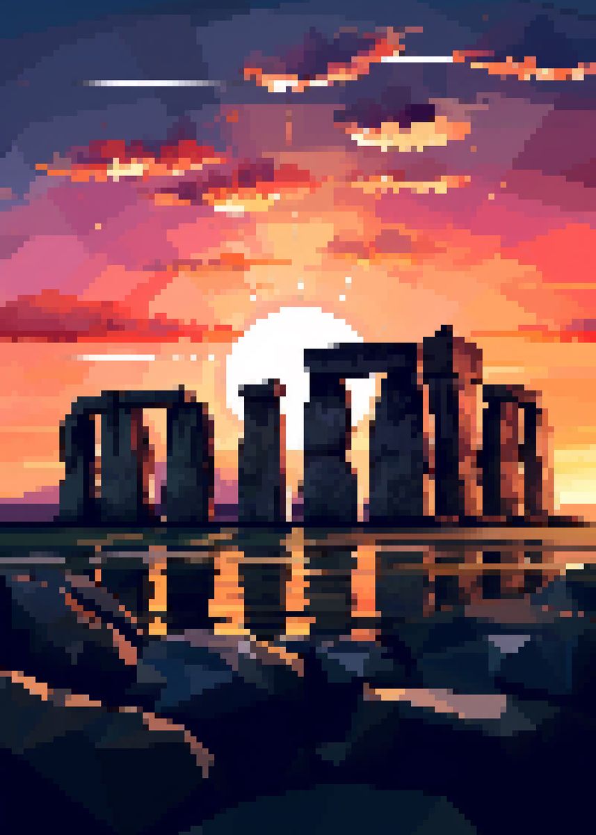 'Stonehenge pixel art' Poster, picture, metal print, paint by Powerful ...