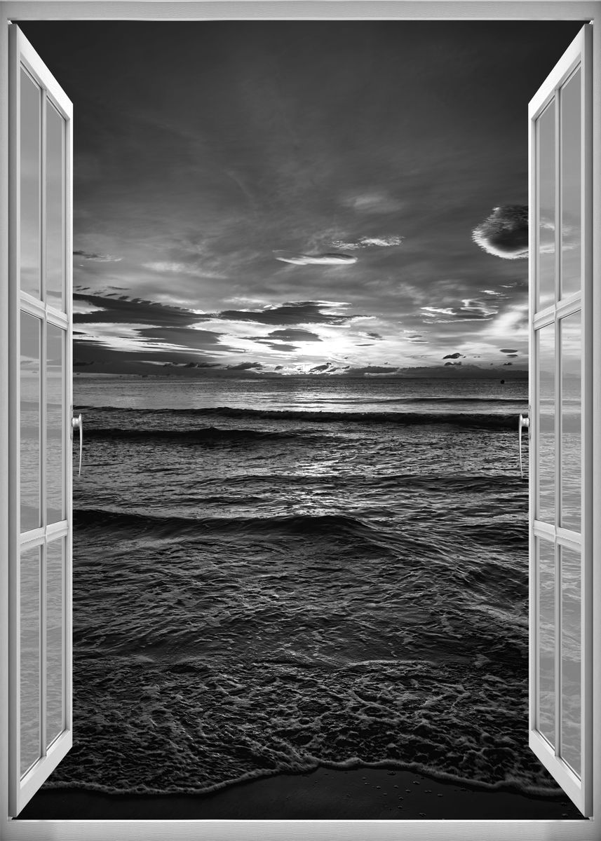 'Window view beach sunset' Poster, picture, metal print, paint by Vicen ...