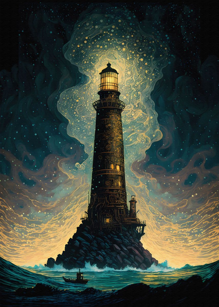 'Lighthouse against dark' Poster, picture, metal print, paint by ...