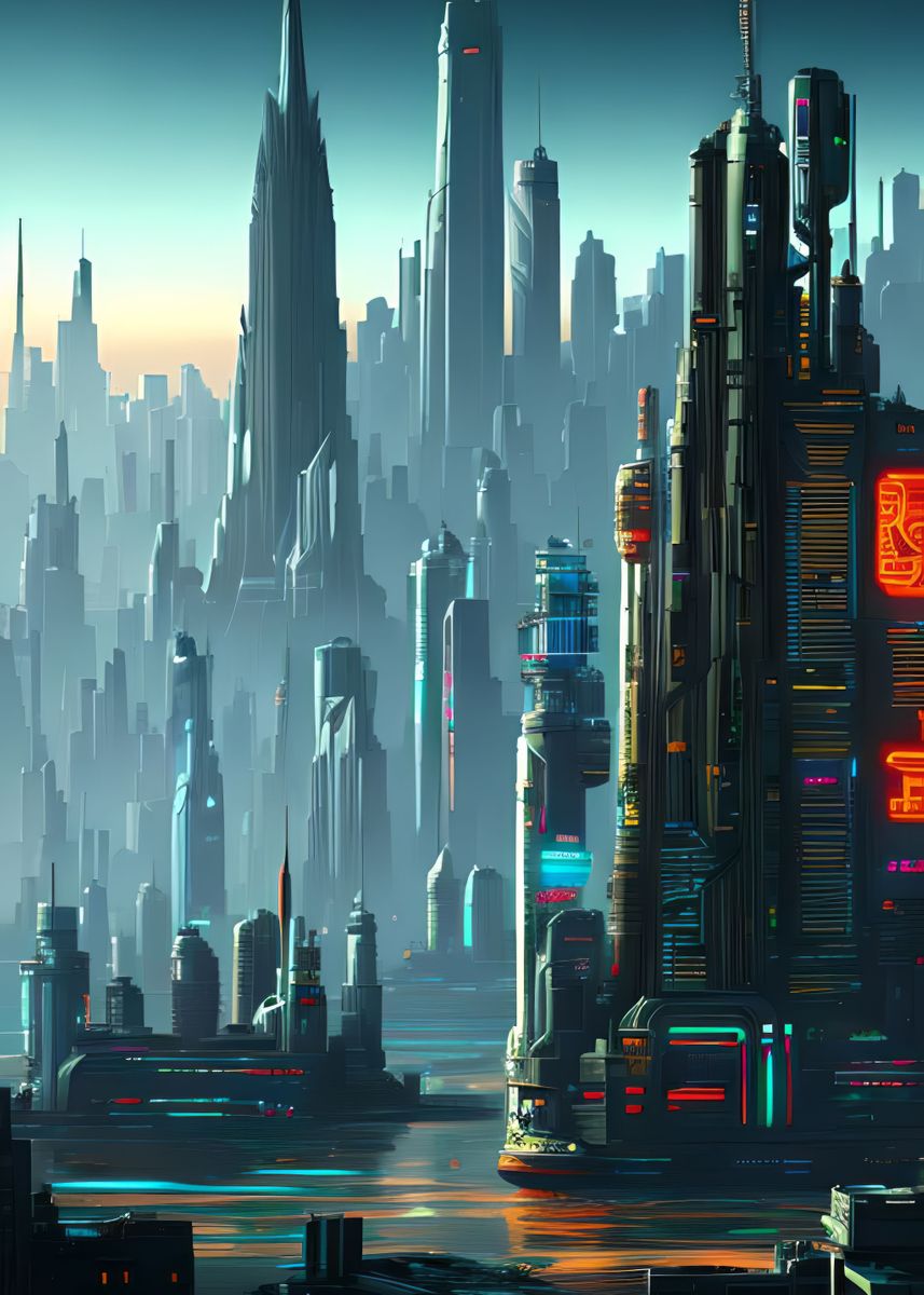 'Cyberpunk Cities' Poster, picture, metal print, paint by Dario Berardi ...