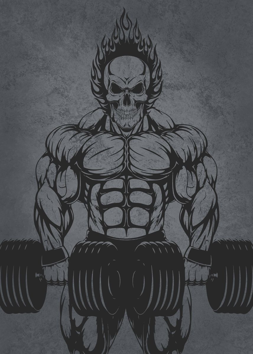 'Skull Bodybuilder Lifting' Poster, picture, metal print, paint by CHAN ...