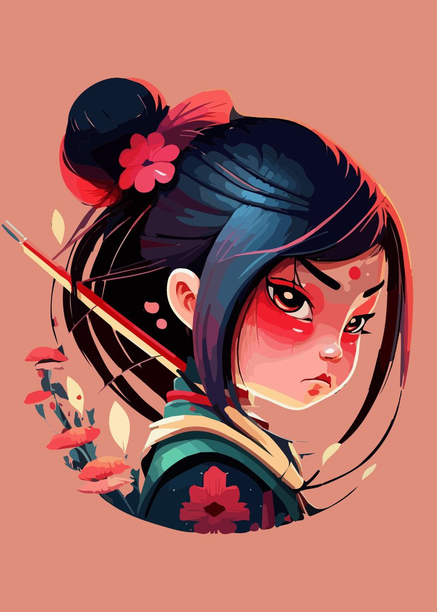 'Cute Samurai Japanese Girl' Poster by Natasya Arkadina | Displate