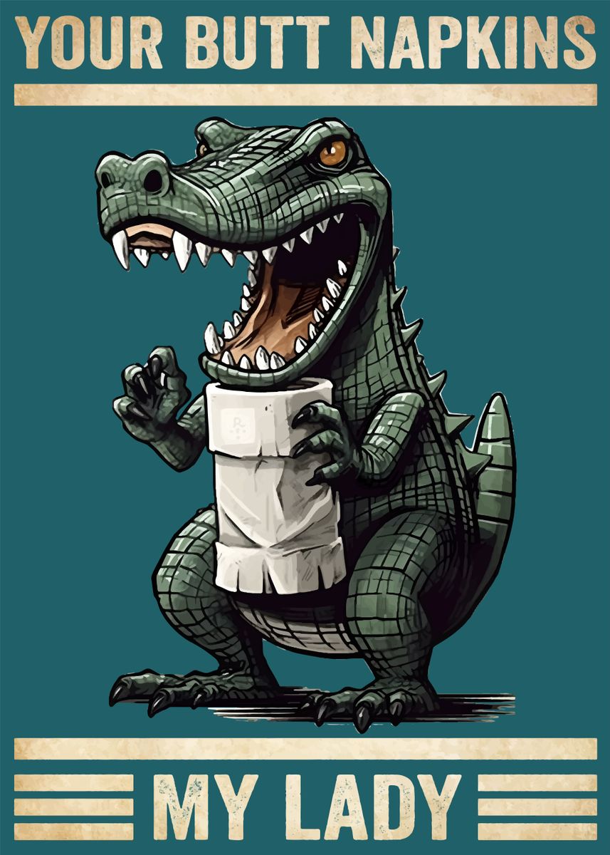 'Alligator Your Butt Napkin' Poster, picture, metal print, paint by ...