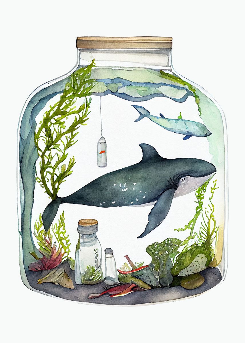 'Draw a Mini Whales Playing' Poster, picture, metal print, paint by ...