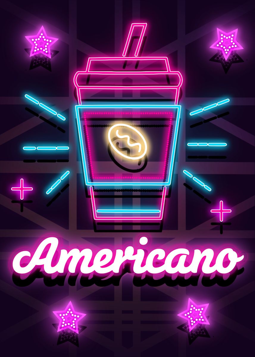 'Americano Neon' Poster, picture, metal print, paint by Neon Poster ...