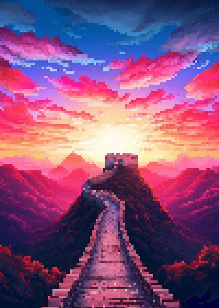 'China wall pixel art' Poster by Powerful Words | Displate