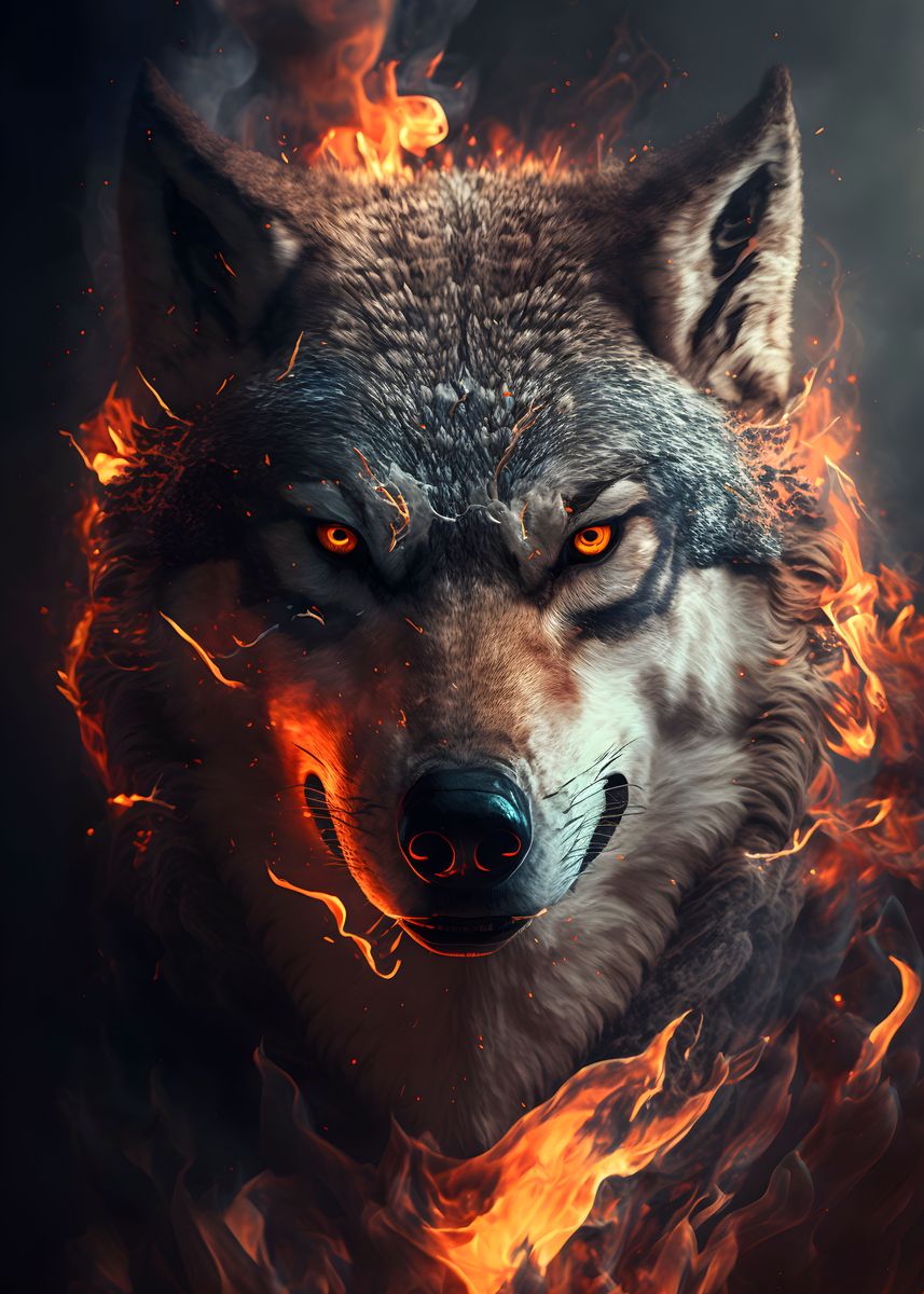'wolf on fire artwork ' Poster, picture, metal print, paint by mk ...