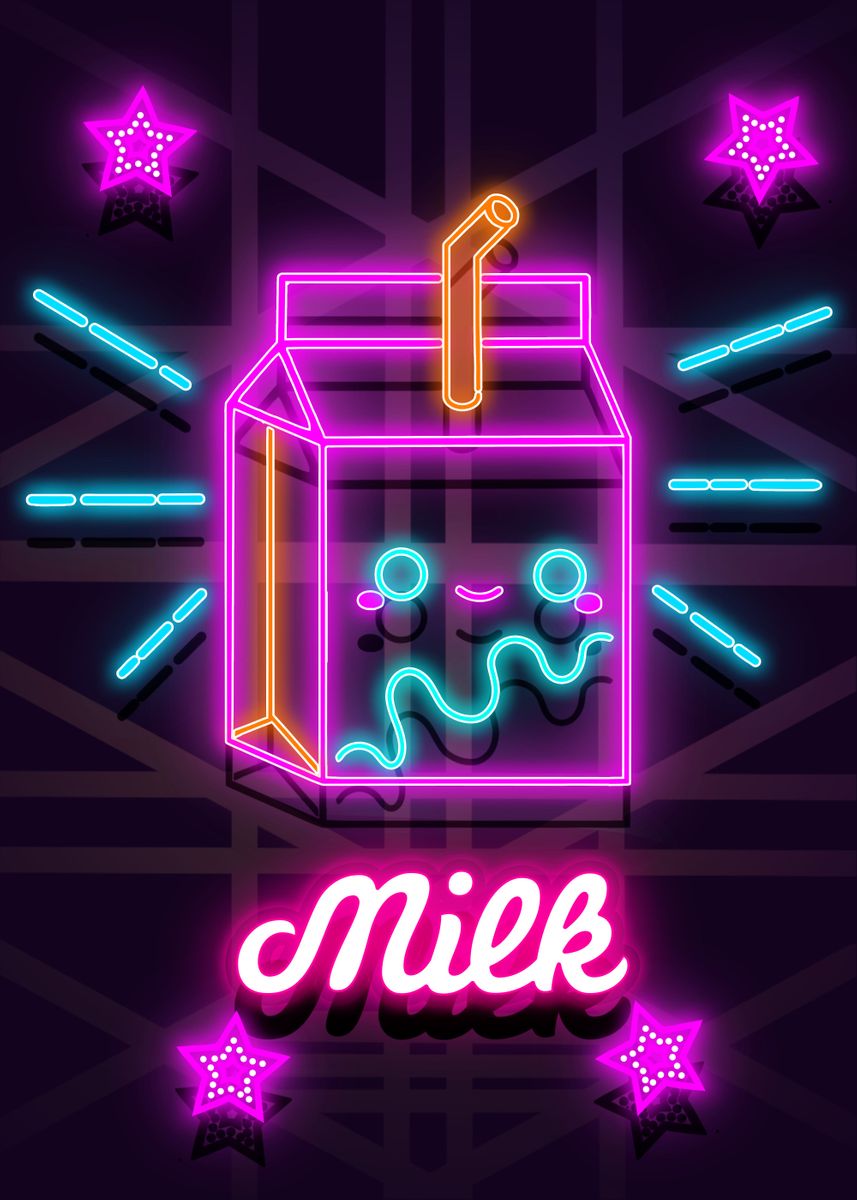 'Milk Neon' Poster, picture, metal print, paint by Neon Poster | Displate