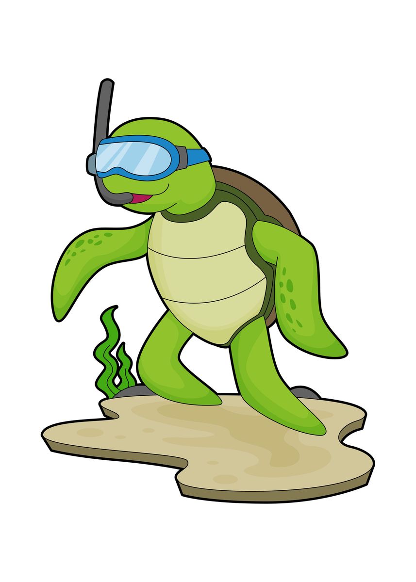 'Turtle Diver Snorkel' Poster, picture, metal print, paint by Markus ...