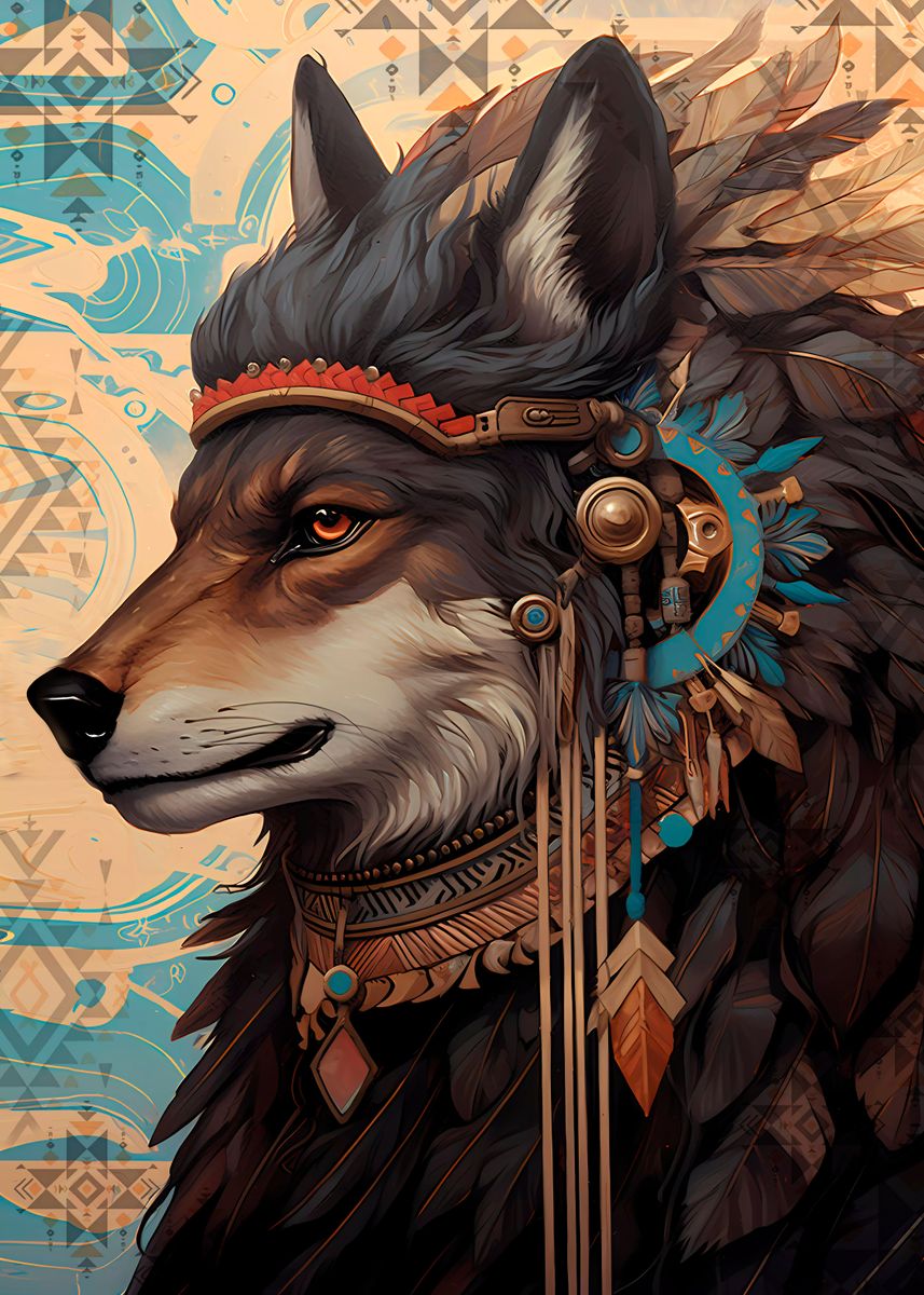 'Indi wolf' Poster, picture, metal print, paint by IHTI ANDERSON | Displate
