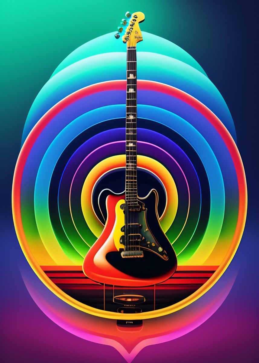 'circle the guitar' Poster, picture, metal print, paint by PLUOCK KOK ...