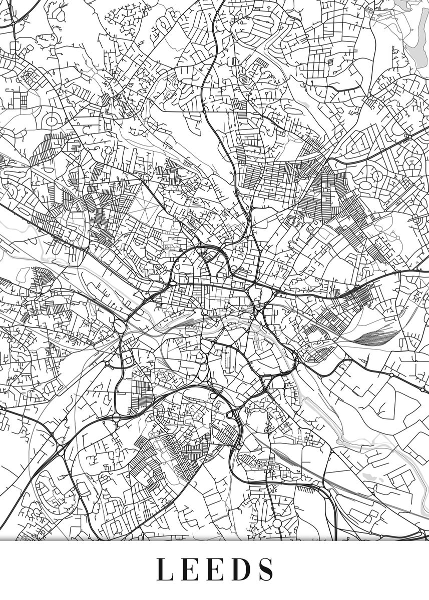 'Leeds White Map' Poster, picture, metal print, paint by dkDesign ...