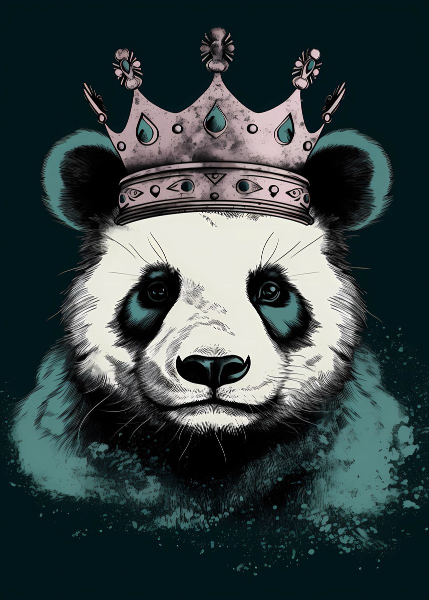'Panda With Crown' Poster, picture, metal print, paint by ...