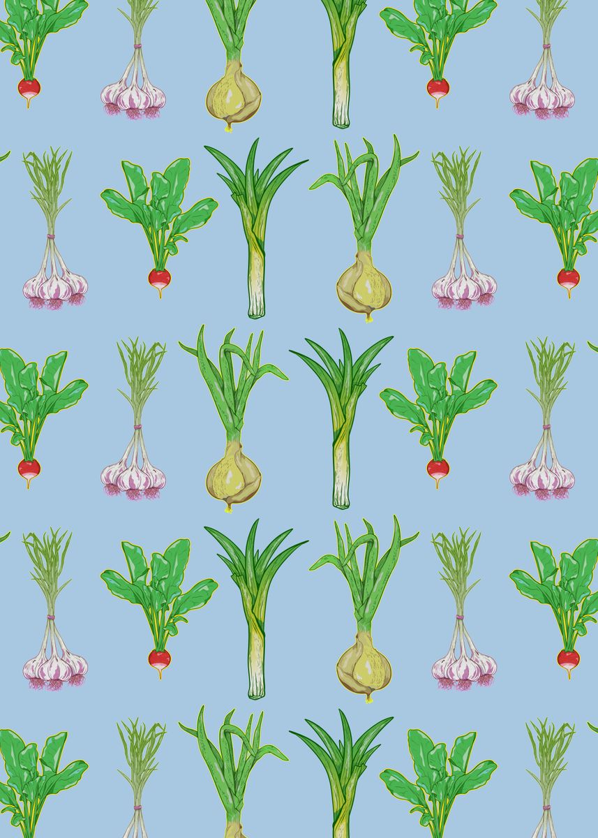 'Vegetable Pattern Garlic' Poster, picture, metal print, paint by ...
